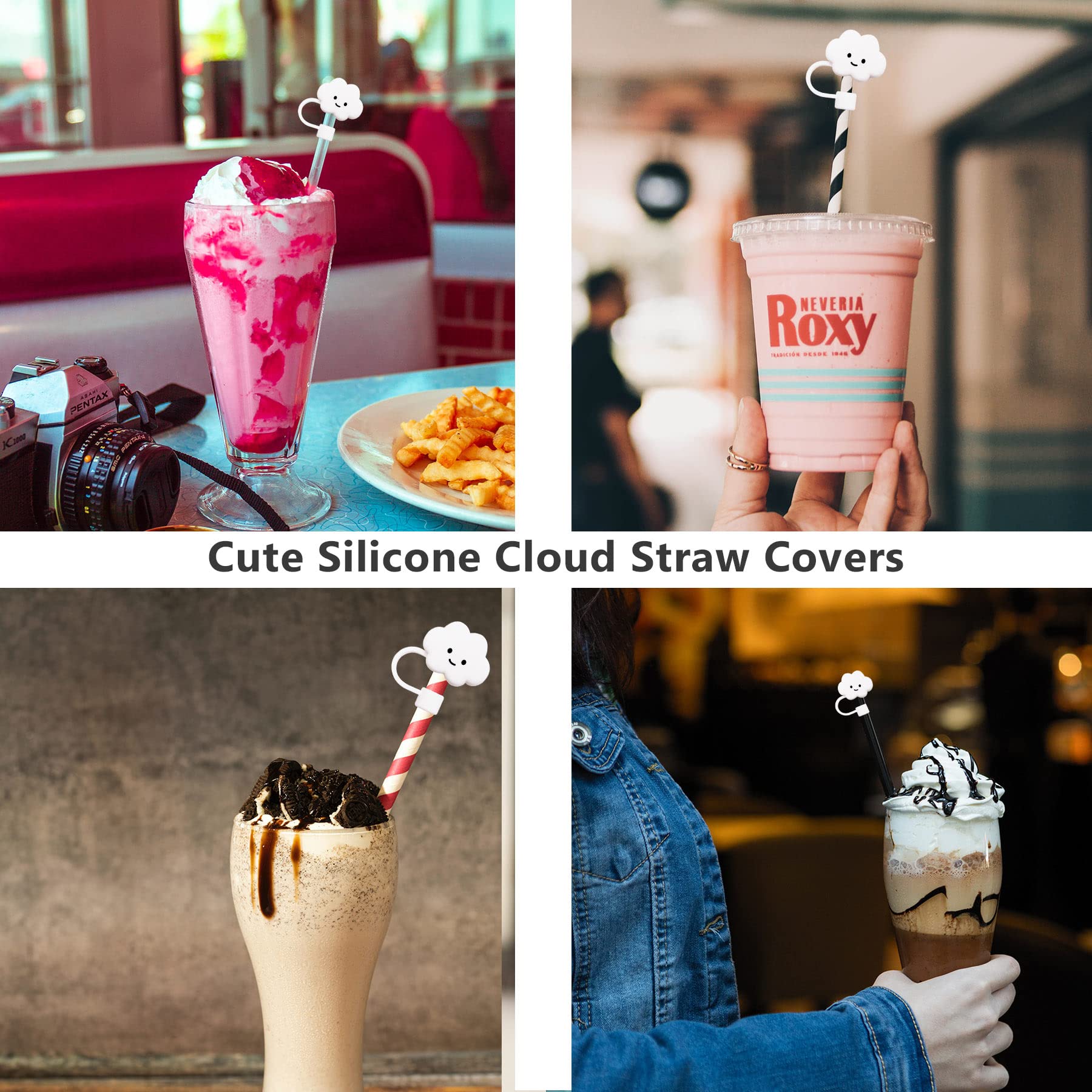 pasezenn 6Pcs Cute Cloud Straw Covers Cap Reusable Straw Toppers Dust-Proof Straw Tips Cover for 1/4inch(6-8mm) Straws