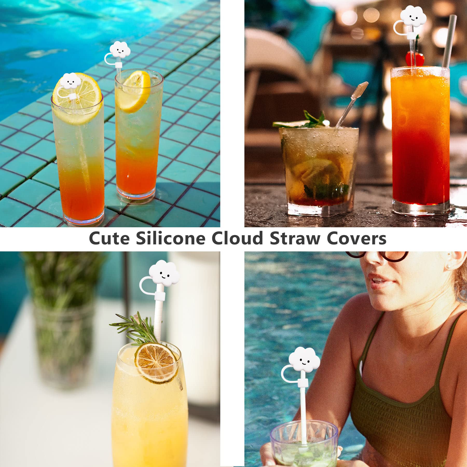 pasezenn 6Pcs Cute Cloud Straw Covers Cap Reusable Straw Toppers Dust-Proof Straw Tips Cover for 1/4inch(6-8mm) Straws