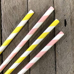 Striped Paper Straws - Light Blush Pink Yellow White - 7.75 Inches - Pack of 50 Outside the Box Papers Brand