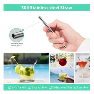 Teivio 12 Pcs 5-inch Extra Short Reusable Stainless Steel Drink Straws, 6 Pcs Straight Straws & 6 Pcs Bent Straws with 3 Cleaning Brush, for Cocktails Small Glasses or Cups (Silver)