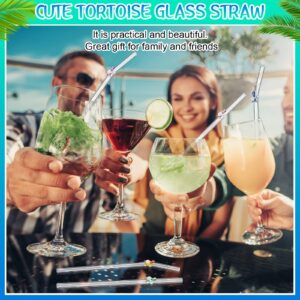 8 Pcs Reusable Glass Straws Shatter Resistant Straws with Design Colorful Cute 8'' Bend Drinking Glass Straws for Cocktail with 2 Cleaning Brushes (Turtle)