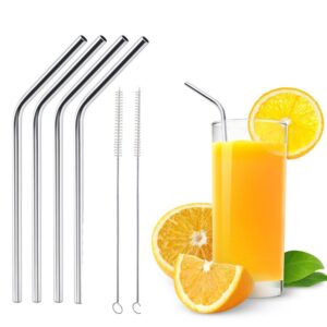 4 Extra Long Stainless Steel Straws for 30 OZ Tumbler + 2 Cleaning Brushes