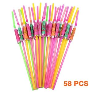 FEPITO 58 PCS Umbrella Drinking Straws Reusable，Parasol Bendy Reusable Drinking Straws for Hawaiian Beach Cocktail Luau Tropical Party Decorations Supplies