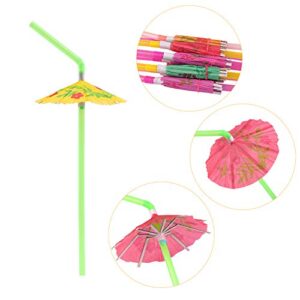 FEPITO 58 PCS Umbrella Drinking Straws Reusable，Parasol Bendy Reusable Drinking Straws for Hawaiian Beach Cocktail Luau Tropical Party Decorations Supplies