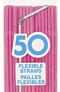 Disposable Hot Pink Plastic Flex Straws - 11.5", 50 Count - Perfect for Parties & Everyday Use