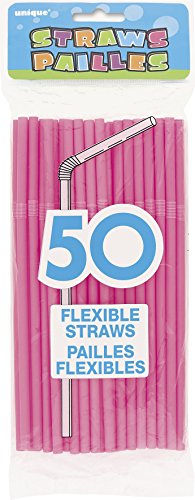 Disposable Hot Pink Plastic Flex Straws - 11.5", 50 Count - Perfect for Parties & Everyday Use