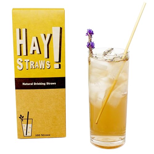 HAY! Straws Tall Drinking Straw | 100ct | 7.75" | 100% Biodegradable, 100% Plant-Based, Never Soggy, Gluten-Free | Sustainable Alternative to Plastic & Bioplastic Straws