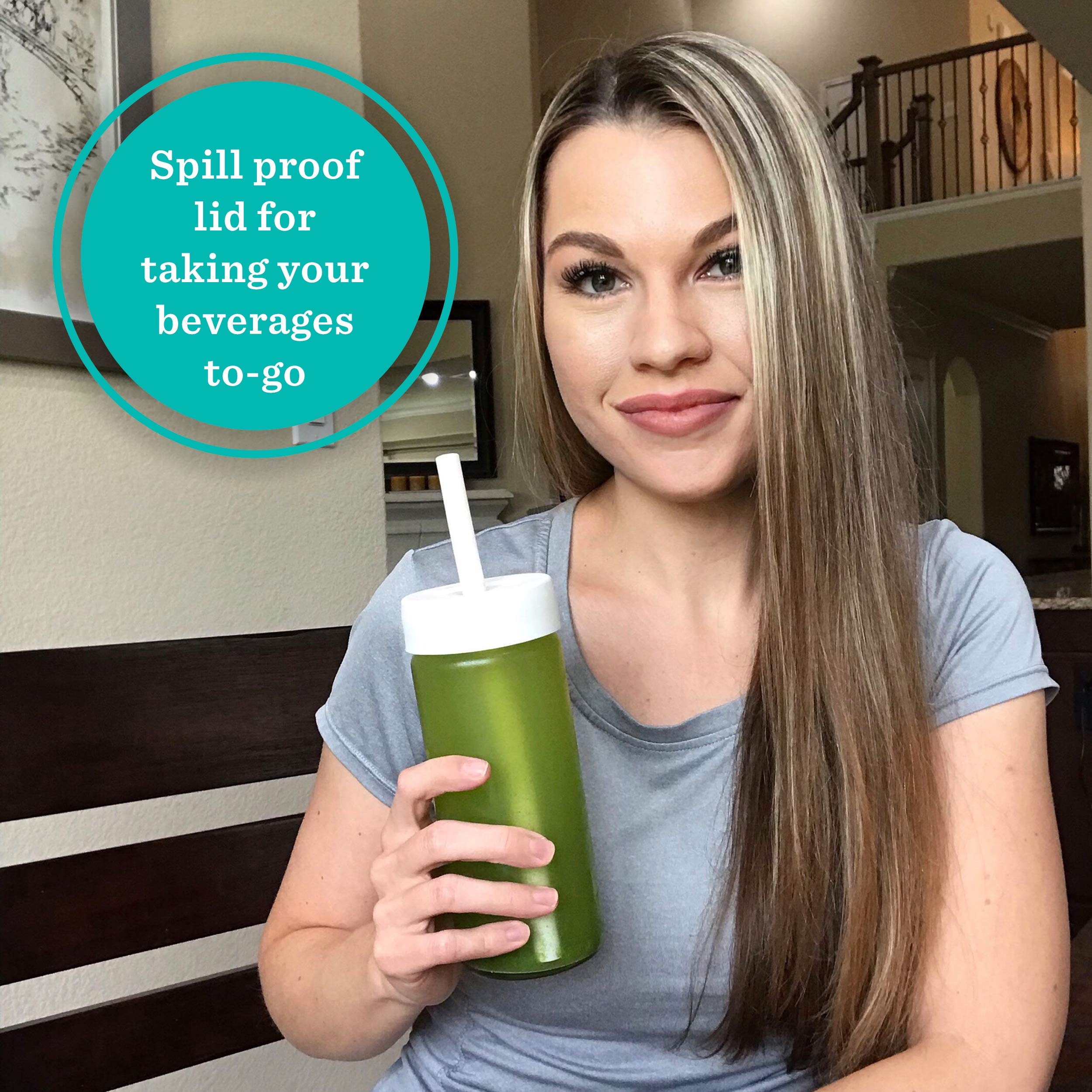 All About Juicing Straw Lids - for VAS Exclusive Glass Water Bottles - Silicone, Reusable Caps - Glass Tumbler - Juicing, Smoothies, Kombucha, Tea, Waters (3 Pack Lids with Straws)