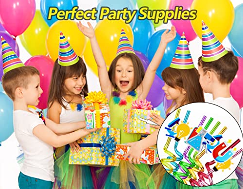 24pcs Science Theme Shaped Straws Reusable Plastic, Drink Cocktail Straws with Cartoon Decorations Kids Mad Scientist Party Supplies Birthday Party Favors