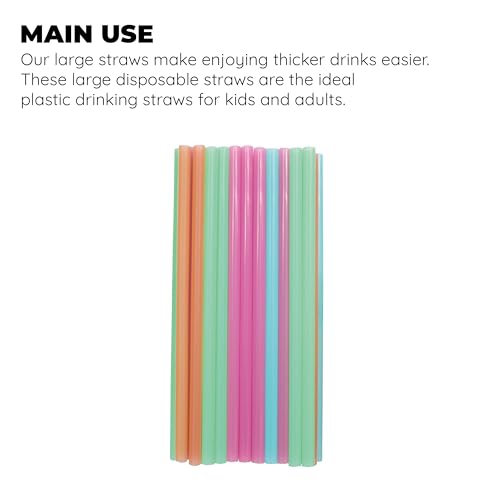 Jacent Jumbo Smoothie Straws: 36 Count per Pack, Disposable Big Plastic Drinking Straws for Milkshakes, Drinks, Smoothies