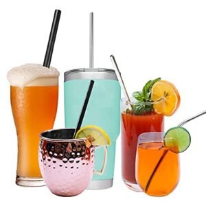 No Worries Atoll Reusable Metal Stainless Steel Straw Set of 12 Short 6” Cocktail 8.5” Smoothie and 10.5” Tumbler Drinking Straws Black and Silver Home Bar Backyard Essentials