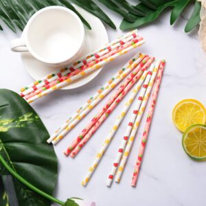 200 Pieces Paper Straws Fruit Pattern Drinking Straws Strawberry Pineapple Orange Paper Straws 7.75 Inches Hawaiian Party Drinking Straws for Cocktail Summer Birthday Luau Party Supplies