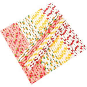 200 Pieces Paper Straws Fruit Pattern Drinking Straws Strawberry Pineapple Orange Paper Straws 7.75 Inches Hawaiian Party Drinking Straws for Cocktail Summer Birthday Luau Party Supplies