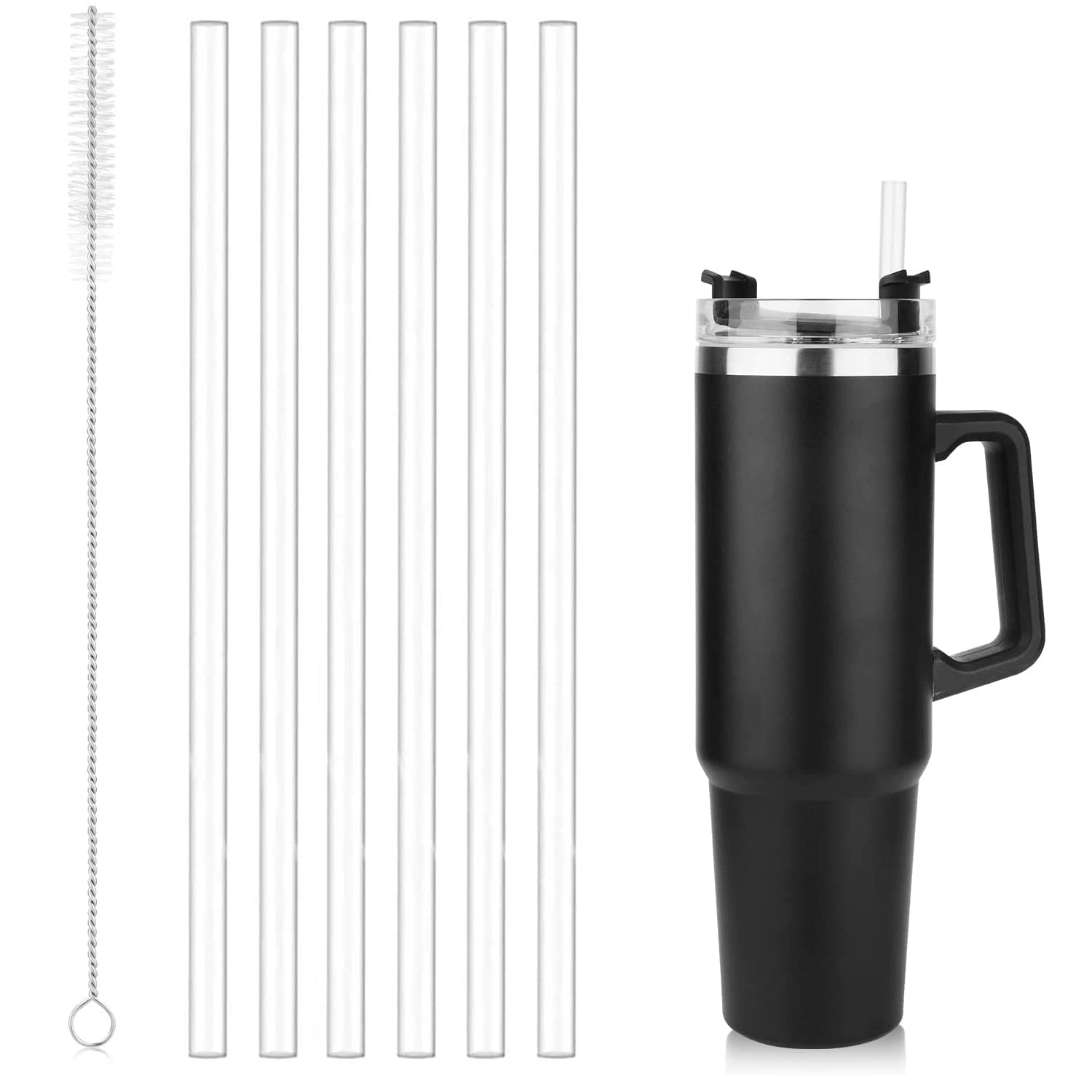 Reusable Straws for Stanley Cup Accessories - 6Pack Clear Drinking Plastic Straw for Stanley Tumbler With Handle Quencher 30 40 oz Long Smoothie Straw for Stanley Adventure Straw Brush Replacement Kit