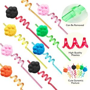 24 Paw Print Drinking Straws with 2 PCS Patrol Straws Cleaning Brush for Pet Dog Puppy Pals Cat Birthday Party Supplies Decorations Favors