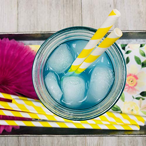 Striped Paper Straws - Yellow White - 7.75 Inches - Pack of 50 - Outside the Box Papers Brand