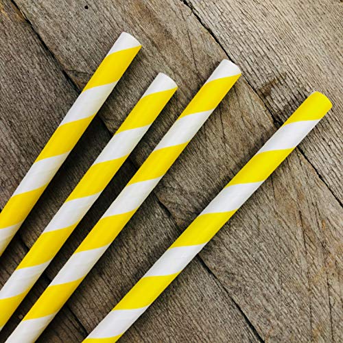 Striped Paper Straws - Yellow White - 7.75 Inches - Pack of 50 - Outside the Box Papers Brand