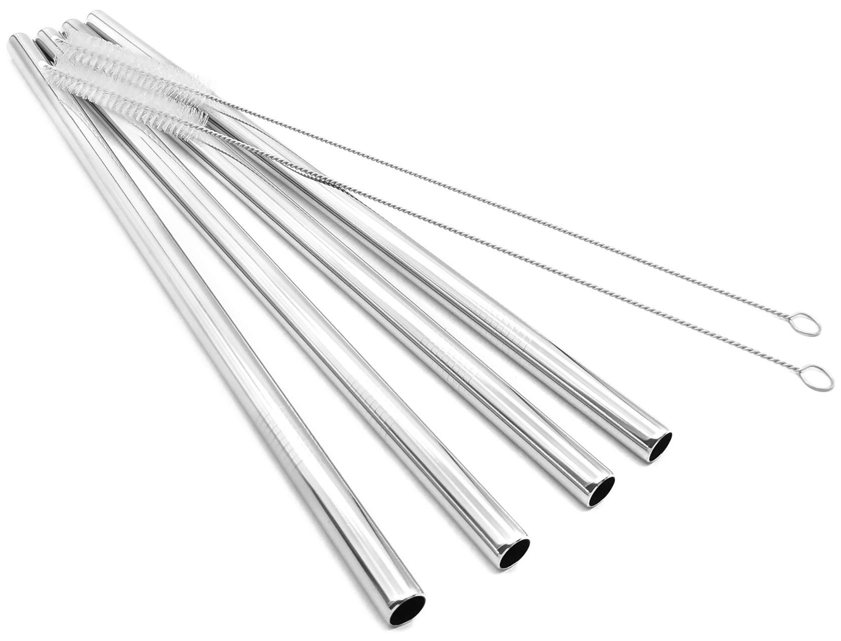 Super Big Drinking Straws Set 12" Extra Long 1/2" Extra Wide Reusable 304 Food-Grade 18/8 Stainless Steel for Frozen Drinks Boba Bubble Tea Smoothies and Shakes - Set of 4 with 2 Cleaning Brushes