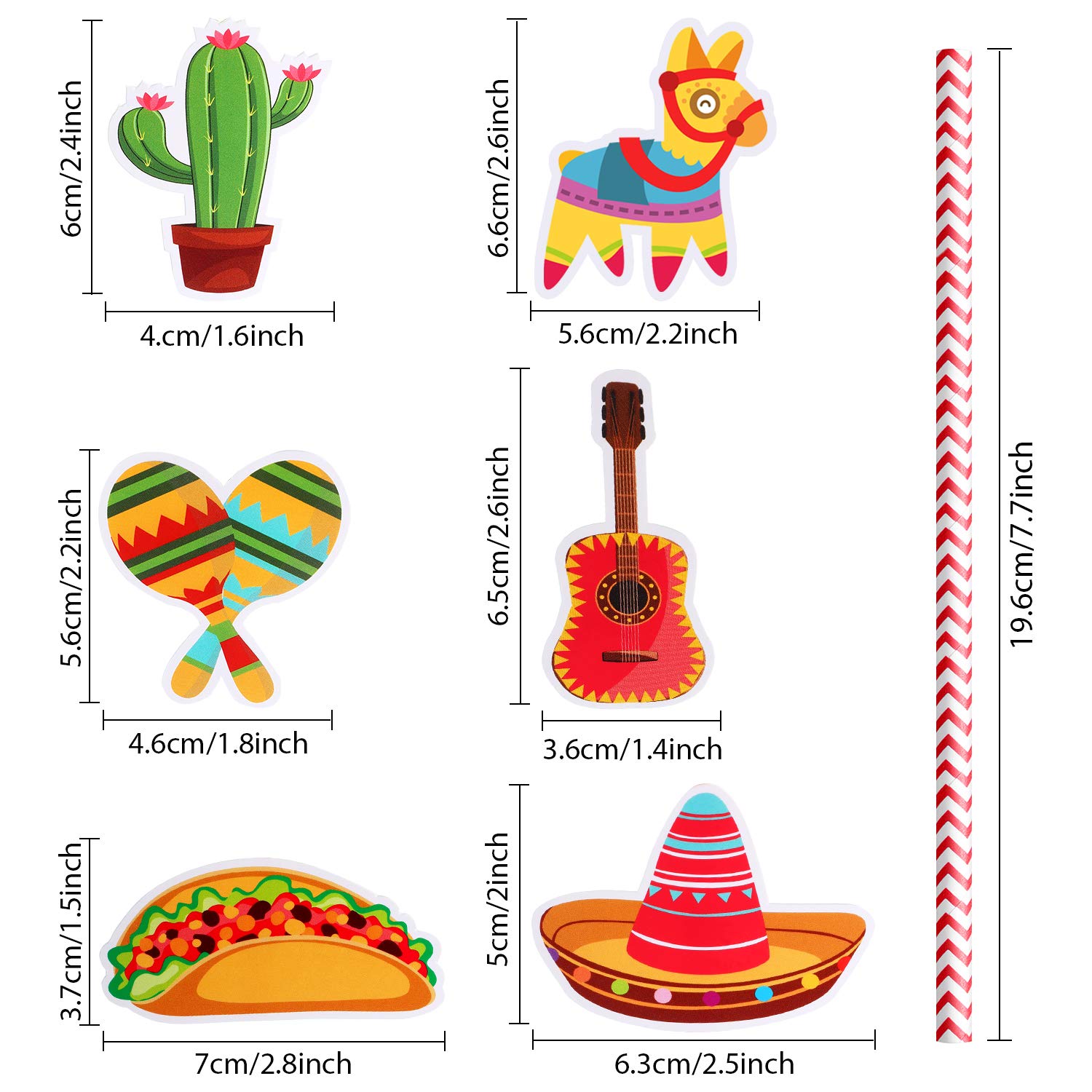 Blulu 72 Pieces Cinco De Mayo Fiesta Paper Striped Straws Mexican Straws for Fun Fiesta Taco Party Supplies, Luau Event Photo Props, Mexican Theme Carnivals Festivals, Wedding, Birthdays Party Favors