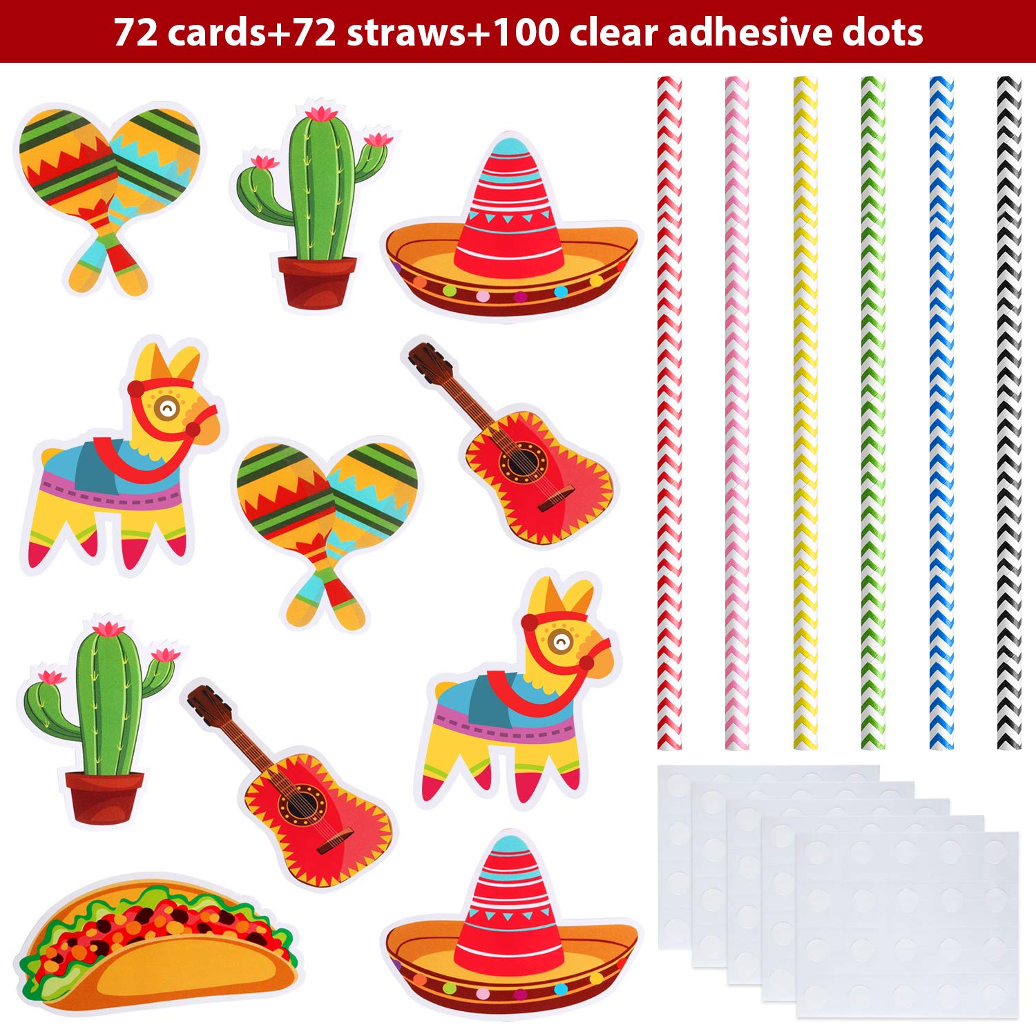 Blulu 72 Pieces Cinco De Mayo Fiesta Paper Striped Straws Mexican Straws for Fun Fiesta Taco Party Supplies, Luau Event Photo Props, Mexican Theme Carnivals Festivals, Wedding, Birthdays Party Favors