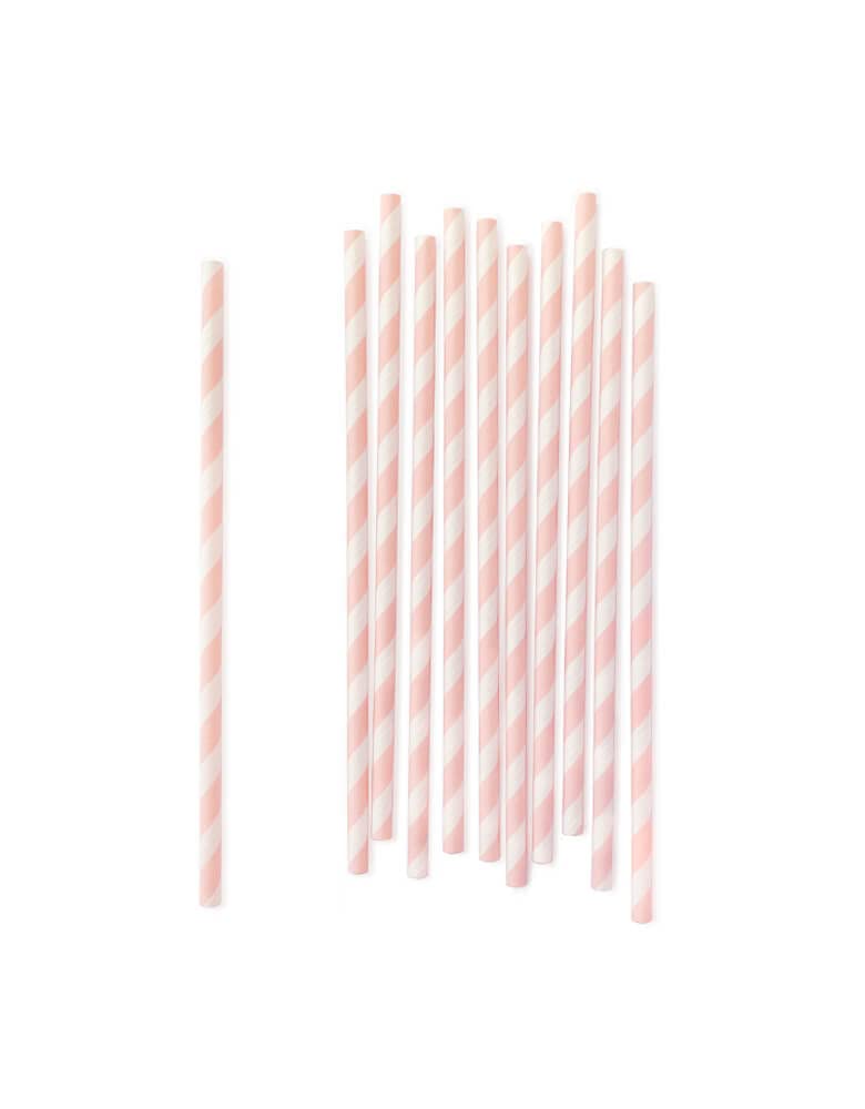 Light Pink Striped Paper Straws, Candy Pink and White Cake Pop Straws For Baby Shower Wedding Birthday Decoration Drinking Straws, White,Pink, 6*197mm