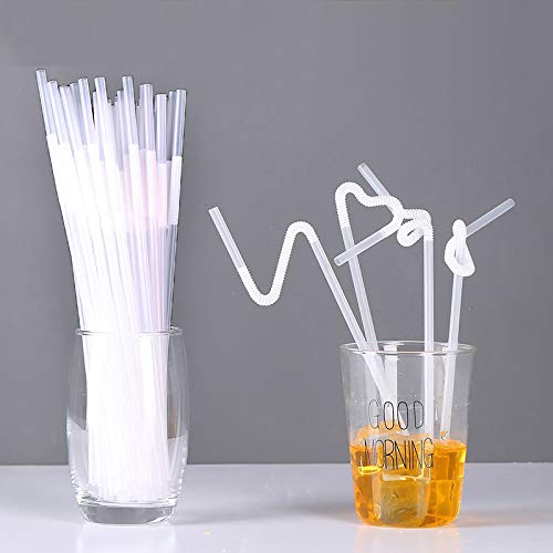 ALINK 200 PCS Flexible Clear Plastic Extendable Drinking Straws, Extra Long Disposable Bendy Party Fancy Straws