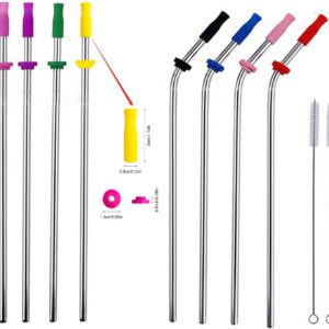 10pcs Reusable Metal Stainless Steel Straws 10.5'' with Silicone Tips & Buckle drinking straw for 20-40 Oz RamblersTumblers Rumblers Cold Beverage, Ultra Long(10.5 inch)