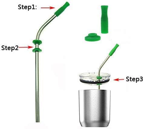 10pcs Reusable Metal Stainless Steel Straws 10.5'' with Silicone Tips & Buckle drinking straw for 20-40 Oz RamblersTumblers Rumblers Cold Beverage, Ultra Long(10.5 inch)