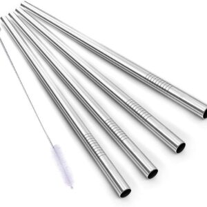 10pcs Reusable Metal Stainless Steel Straws 10.5'' with Silicone Tips & Buckle drinking straw for 20-40 Oz RamblersTumblers Rumblers Cold Beverage, Ultra Long(10.5 inch)