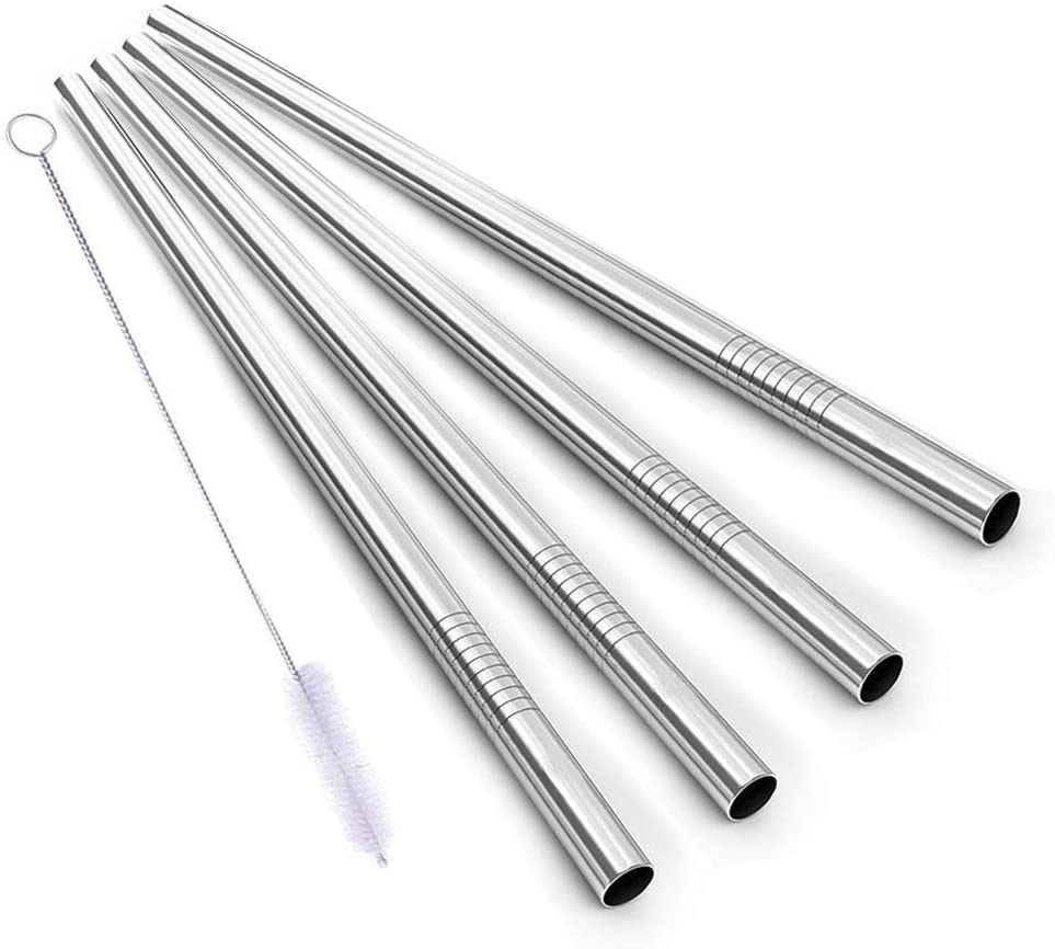 10pcs Reusable Metal Stainless Steel Straws 10.5'' with Silicone Tips & Buckle drinking straw for 20-40 Oz RamblersTumblers Rumblers Cold Beverage, Ultra Long(10.5 inch)