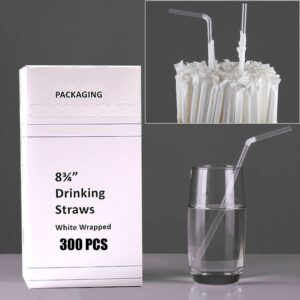 [300 pack] individually wrapped disposable plastic flexible drinking straws clear bendy straws bpa free - 8.25" x 0.23"