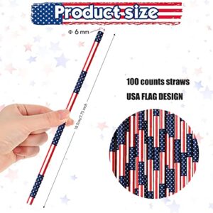 ALINK Red White Blue Patriotic Paper Straws, 100 American Flag Design Straws for Memorial Day /4th of July, Super Bowl, USA Themed Party