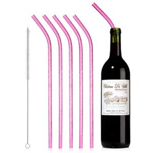 reusable wine bottle straws - pack of 6 - includes straw cleaning brush - perfect hostess gift or white elephant gift idea