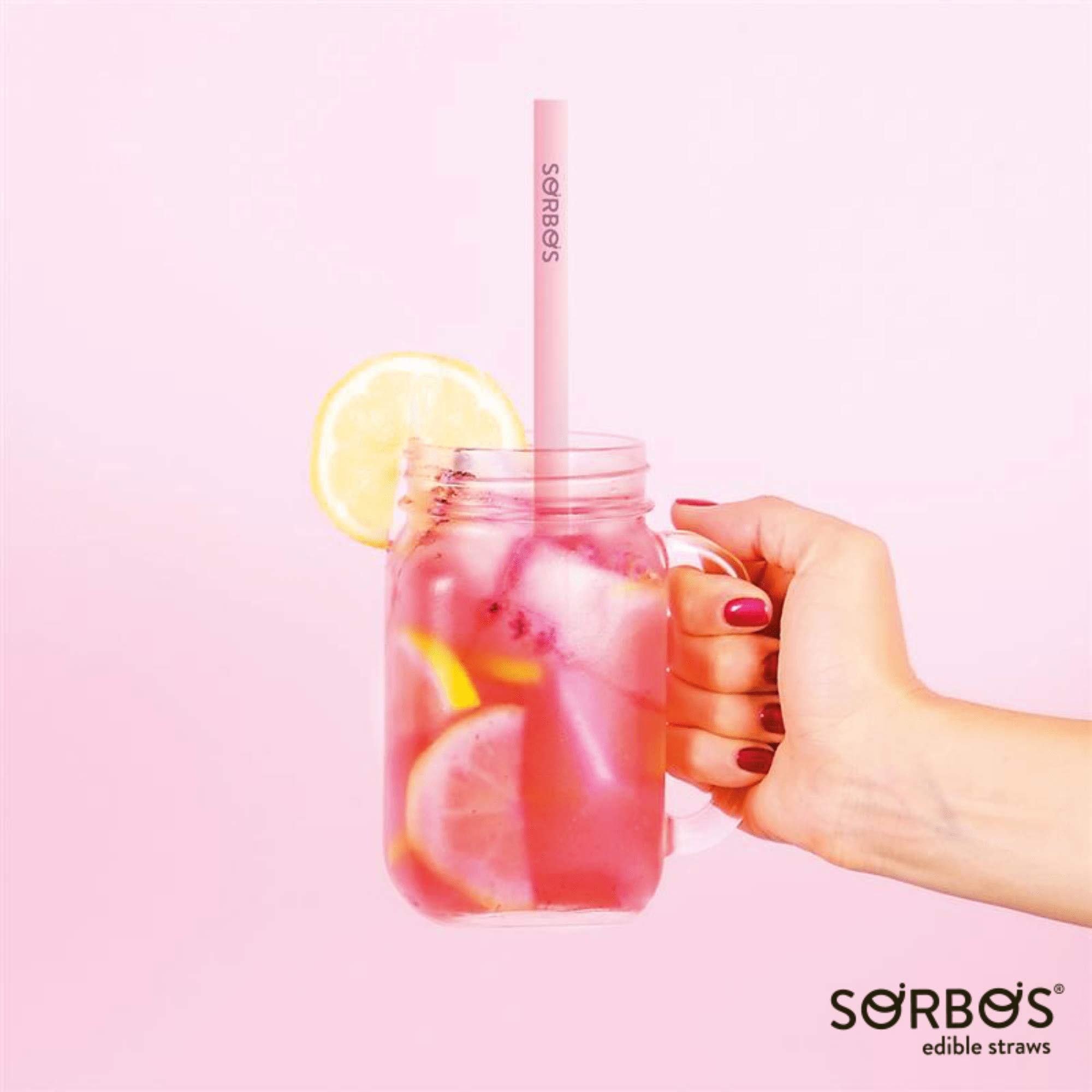 Sorbos Edible Straws, Strawberry Flavored, Sustainable, Individually Packaged, No Plastic, No Allergens, No Gluten, No PFAS, 100 Percent Biodegradable, 7.4 inches long (Pack of 200)