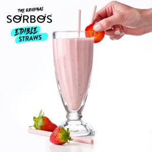 Sorbos Edible Straws, Strawberry Flavored, Sustainable, Individually Packaged, No Plastic, No Allergens, No Gluten, No PFAS, 100 Percent Biodegradable, 7.4 inches long (Pack of 200)