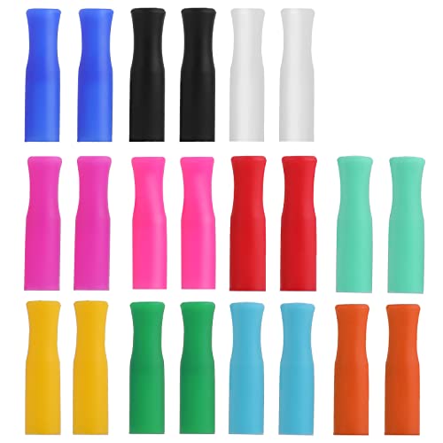 22 PCS Reusable Silicone Straw Tips, Multi Colored Food Grade Straws Tips Covers, Reusable Metal Straws Covers 1/4 Inch Wide(6MM Outer Diameter)