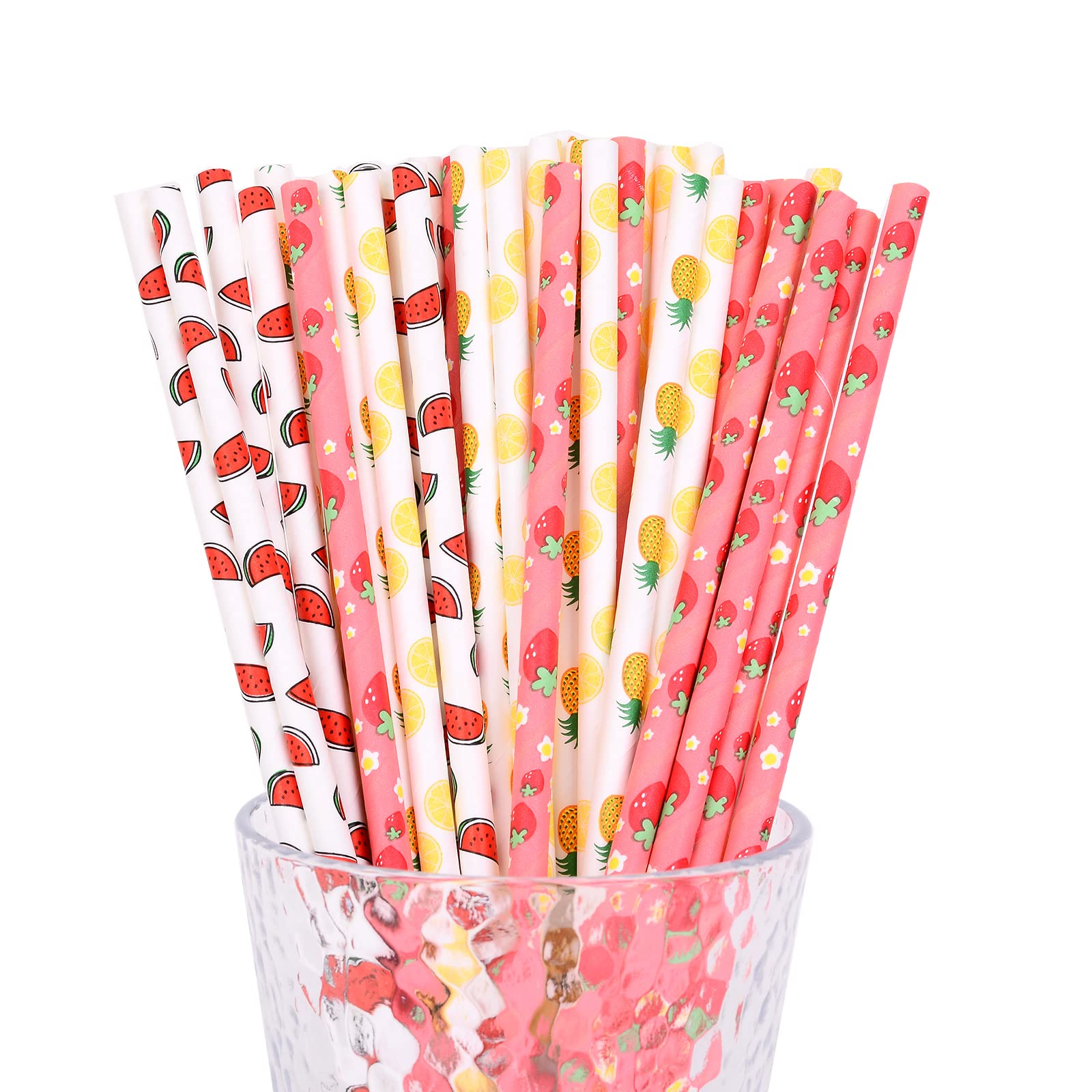 YAOSHENG Fruits Paper Straws, Pack 100 for Party Supplies,Birthday,Wedding,Bridal/Baby Shower,Juice, shakes,Smoothies