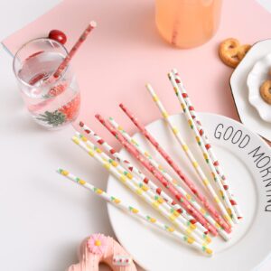 YAOSHENG Fruits Paper Straws, Pack 100 for Party Supplies,Birthday,Wedding,Bridal/Baby Shower,Juice, shakes,Smoothies