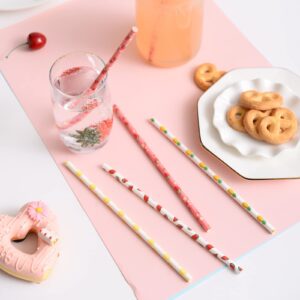 YAOSHENG Fruits Paper Straws, Pack 100 for Party Supplies,Birthday,Wedding,Bridal/Baby Shower,Juice, shakes,Smoothies