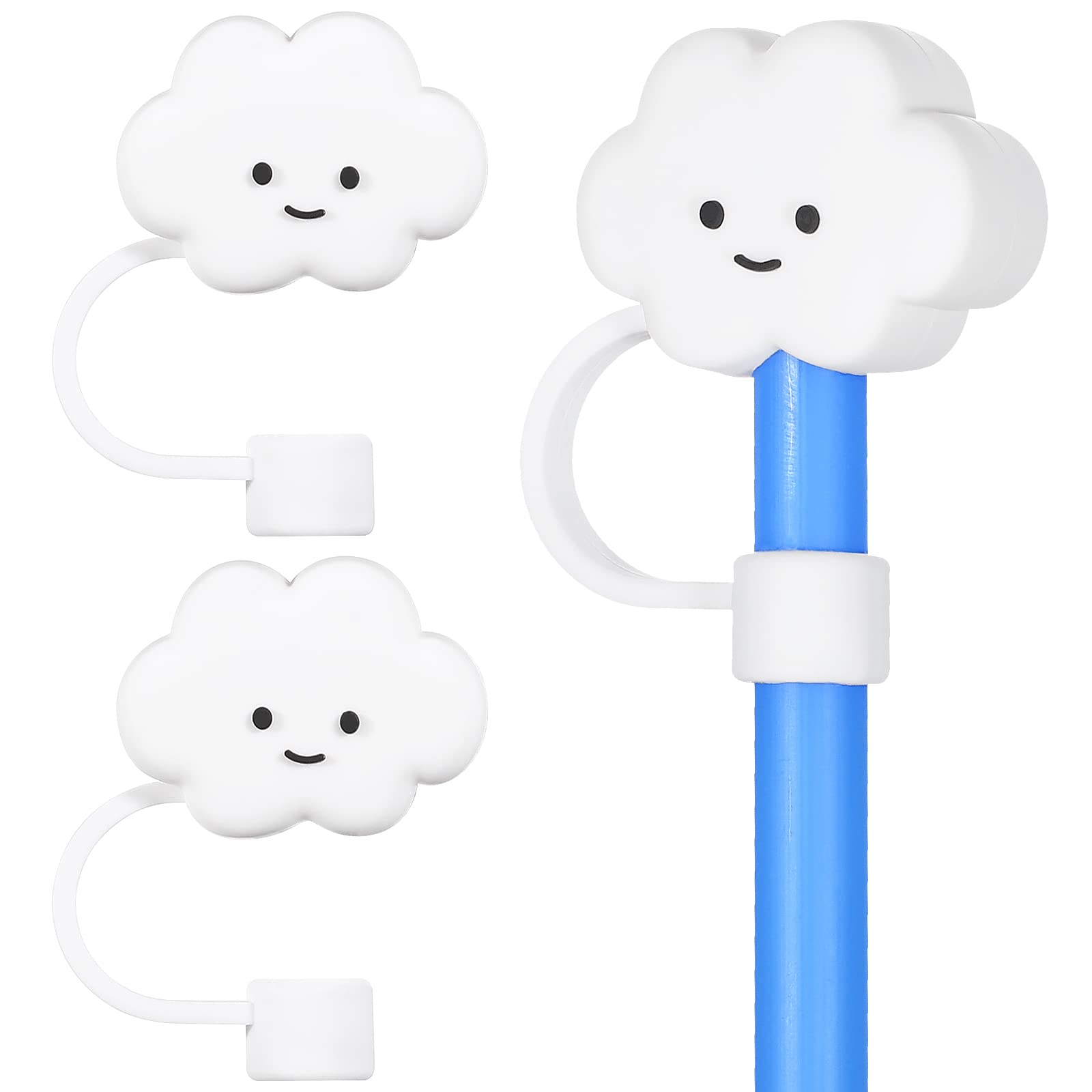 XYBHRC Straw Cover, 2PCS Cloud Straw Covers Straw Tip Cap Reusable Drinking Straw Toppers, Silicone Straw Plugs Reusable Cloud Shape Straw Protector (Cloud-2PCS)