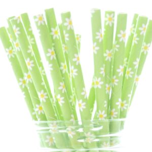 Green Daisy Flowers Straws (25 Pack) - Summer Daisies Flower Party Supplies, Green Floral Wedding Straws, Garden Party Straws