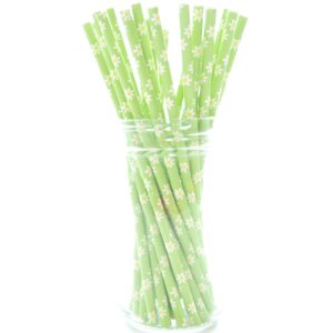 Green Daisy Flowers Straws (25 Pack) - Summer Daisies Flower Party Supplies, Green Floral Wedding Straws, Garden Party Straws