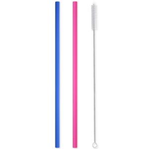 hiware extra long 14.5" reusable silicone straws for 128 oz/ 1 gallon water bottle, gallon water jug - 2 pack flexible drinking straws for extra tall cups and giant mugs with cleaning brush