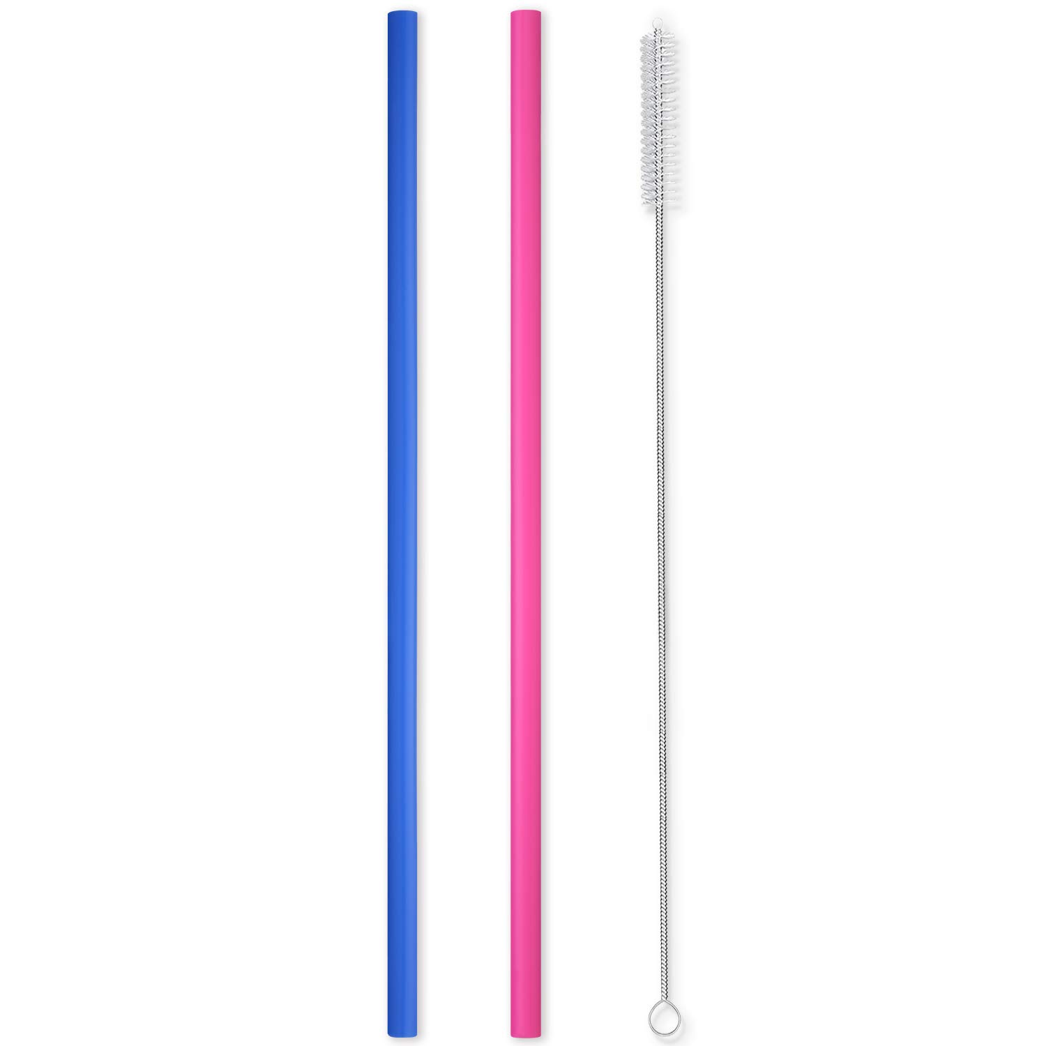 Hiware Extra Long 14.5" Reusable Silicone Straws for 128 oz/ 1 Gallon Water Bottle, Gallon Water Jug - 2 Pack Flexible Drinking Straws for Extra Tall Cups and Giant Mugs with Cleaning Brush