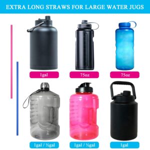 Hiware Extra Long 14.5" Reusable Silicone Straws for 128 oz/ 1 Gallon Water Bottle, Gallon Water Jug - 2 Pack Flexible Drinking Straws for Extra Tall Cups and Giant Mugs with Cleaning Brush