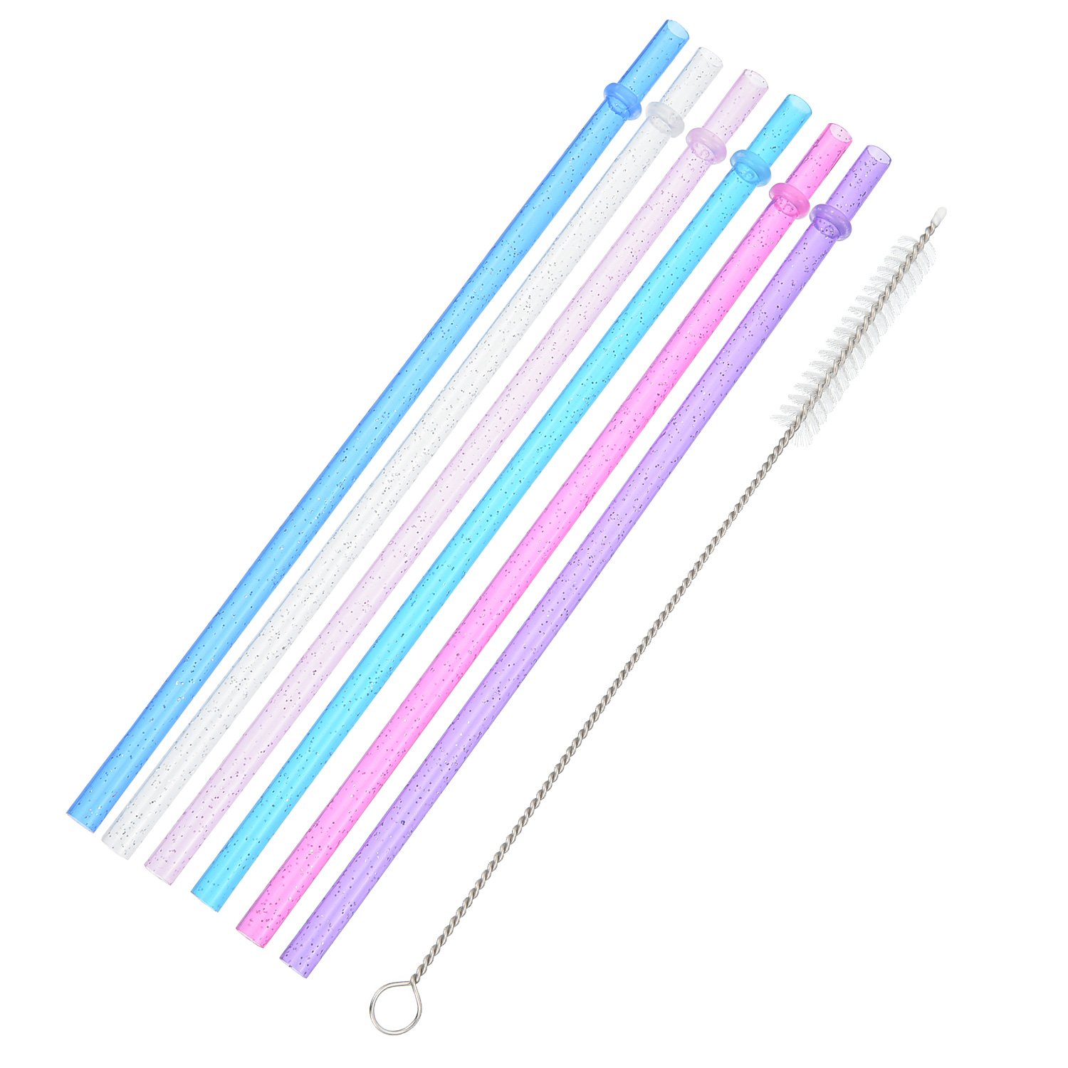 25 Pieces Reusable Glitter Clear Plastic Straws Rainbow Colored Drinking Straws 9 Inches Long Hard Tumbler Replacement Straws with Cleaning Brush Straws Cleaner