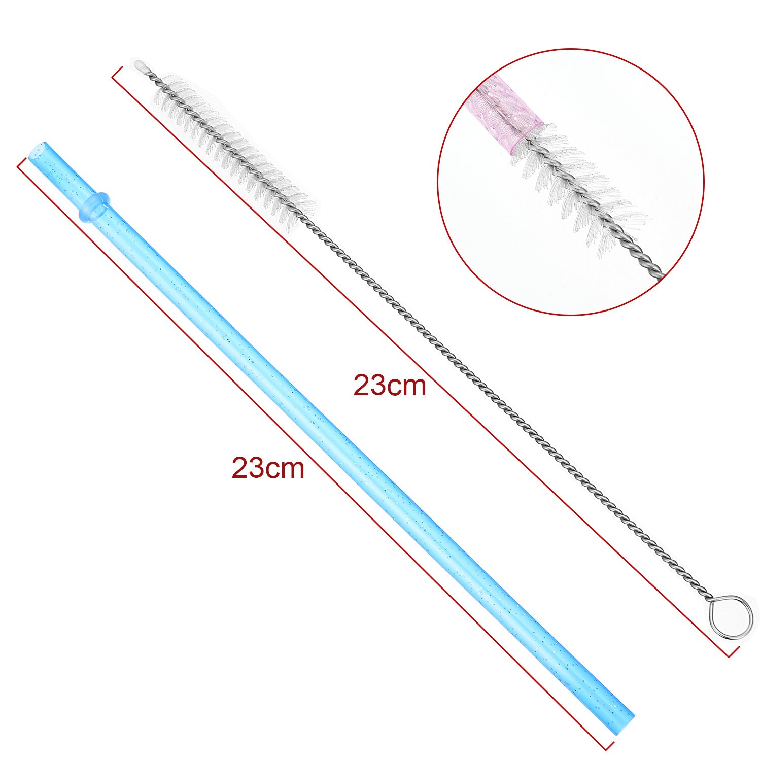 25 Pieces Reusable Glitter Clear Plastic Straws Rainbow Colored Drinking Straws 9 Inches Long Hard Tumbler Replacement Straws with Cleaning Brush Straws Cleaner