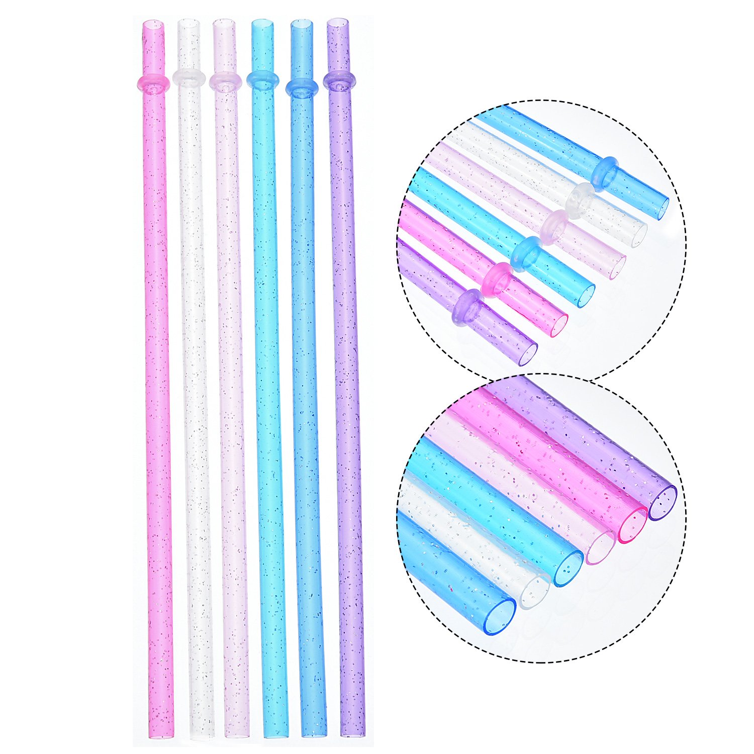 25 Pieces Reusable Glitter Clear Plastic Straws Rainbow Colored Drinking Straws 9 Inches Long Hard Tumbler Replacement Straws with Cleaning Brush Straws Cleaner