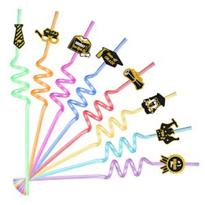 24pcs graduation theme straws, graduation cap party favors disposable bachelor's clothing straws graduation decorations drinking straws for juices shakes summer cocktail graduation party supplies