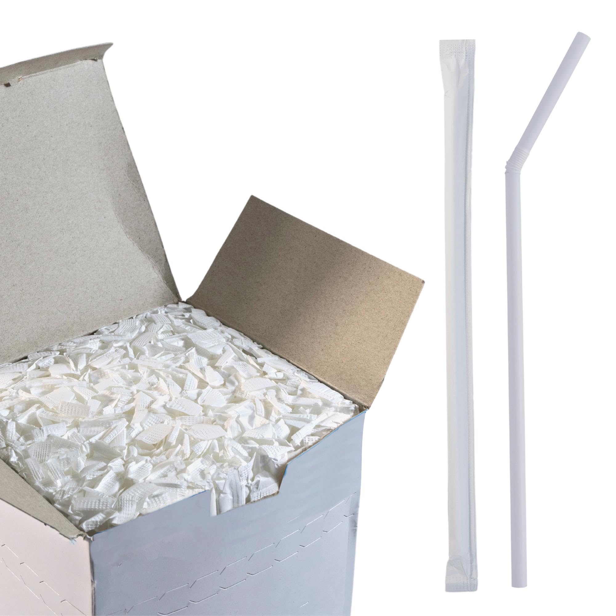 Individually Wrapped Plastic Drinking Straws 7.75'' [400 Pack] Each Individual Restaurant Style Sipping Straw Packaged In Paper Sleeves – White Disposable Flexible BPA-free Food Safe Plastic - (400)